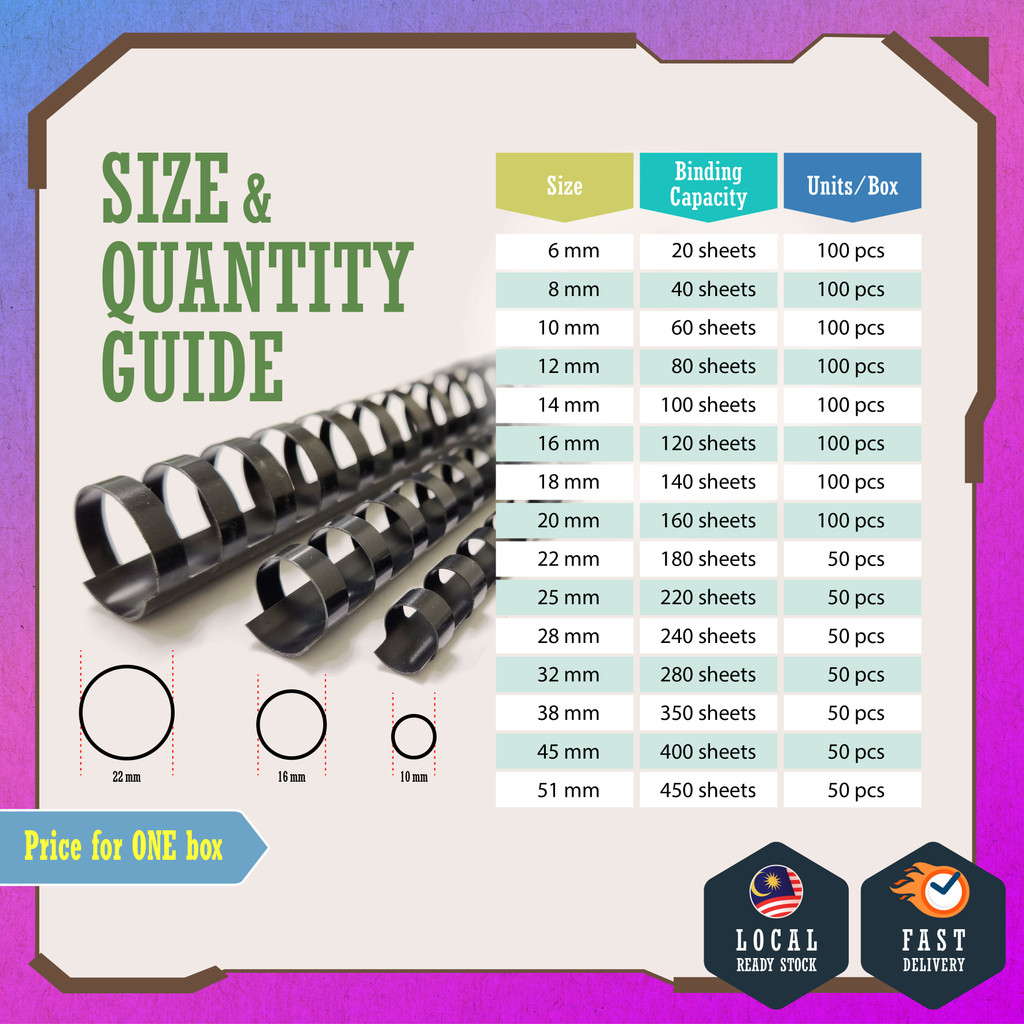 [ 50'S/BOX ] PLASTIC BINDING COMB 21RINGS ( 38mm / 45mm / 51mm ...