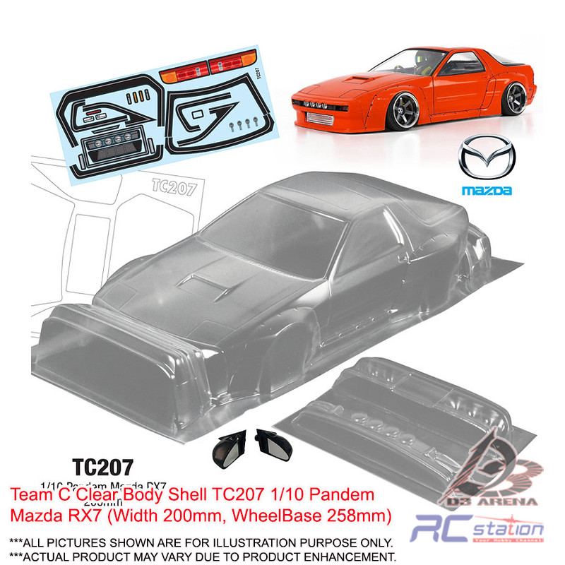Team C Clear Body Shell TC207 1/10 Pandem Mazda RX7 (Width 200mm, WheelBase 258mm) | Shopee Malaysia