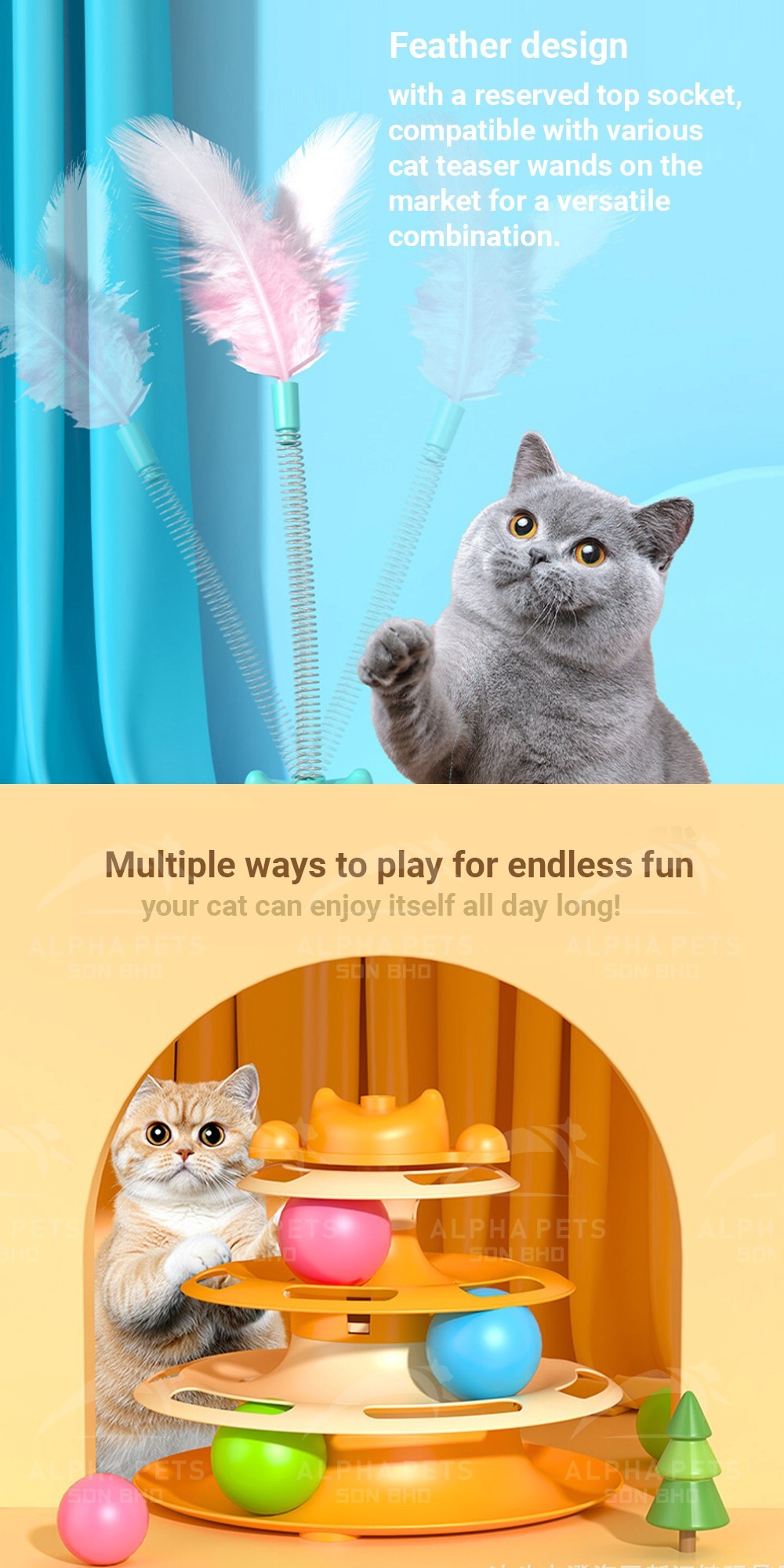 POODEE Pets LED Ball Chasing Cat Tower Japanese Pastel Ball Track 4 ...