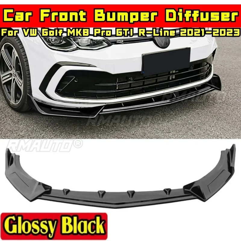 For Golf MK8 Pro GTI R-Line Body Kit Front Bumper Diffuser Glossy Black ...