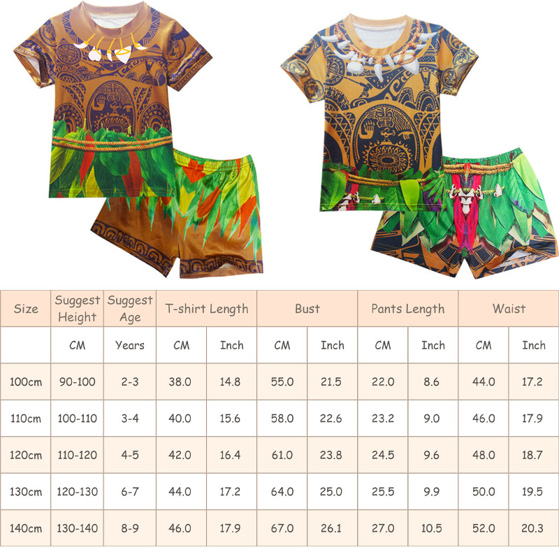 Moana Movie Maui Cosplay Costume Brown T Shirt Pants Swimwear Set For ...