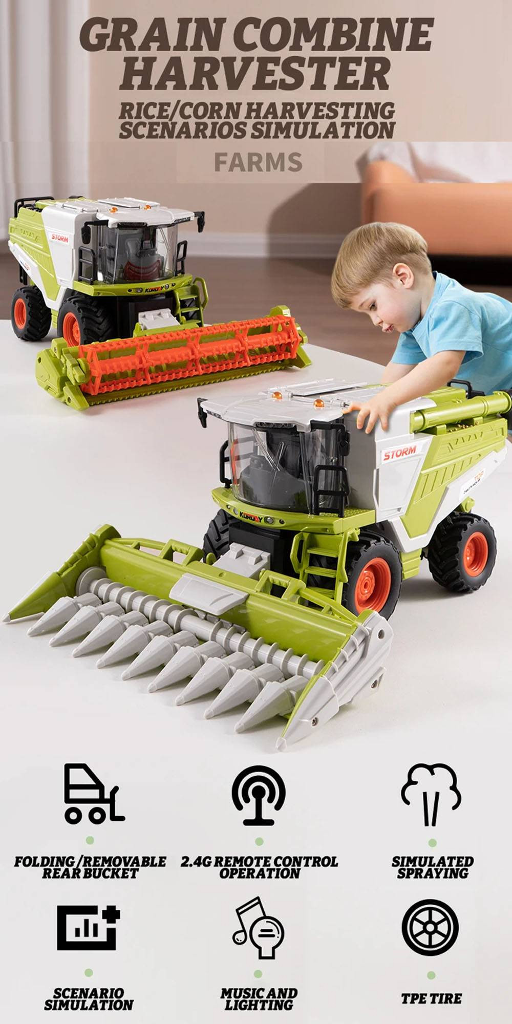 RC Farm Harvester Tractor Truck Simulation Toys Smoking Remote Control ...