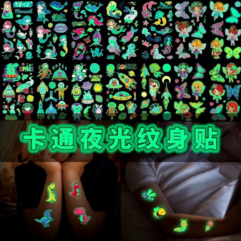 10pcs Kids Fake Tattoo Sticker Glow In Dark Washable Waterproof Animal ...
