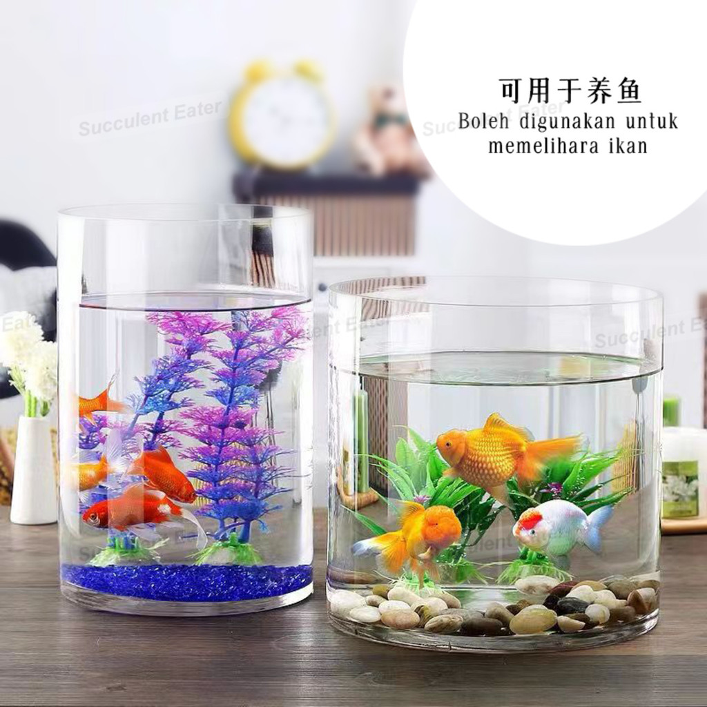 Vase Glass Cylinder Clear Transparent Pasu Bunga Hiasan Kaca Aquarium ...