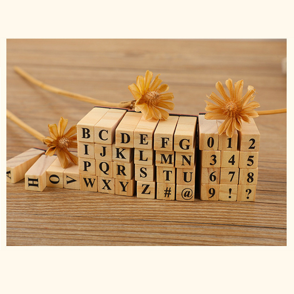 40Pcs/set Letter Stamping Kit Vintage Alphabet Symbols Wooden Rubber ...