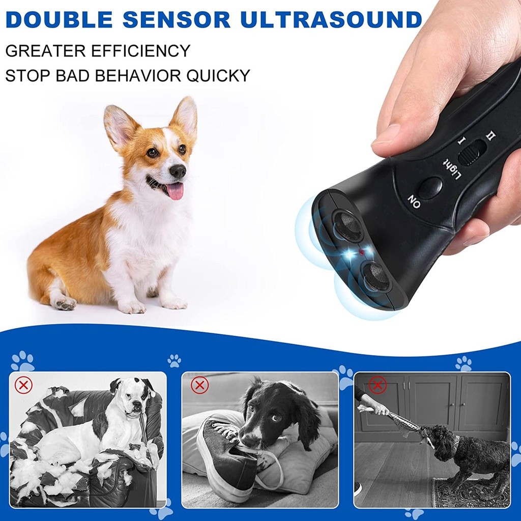 Ultrasonic Dog Repeller LED Flashlight Pet Chaser Training Equipment ...