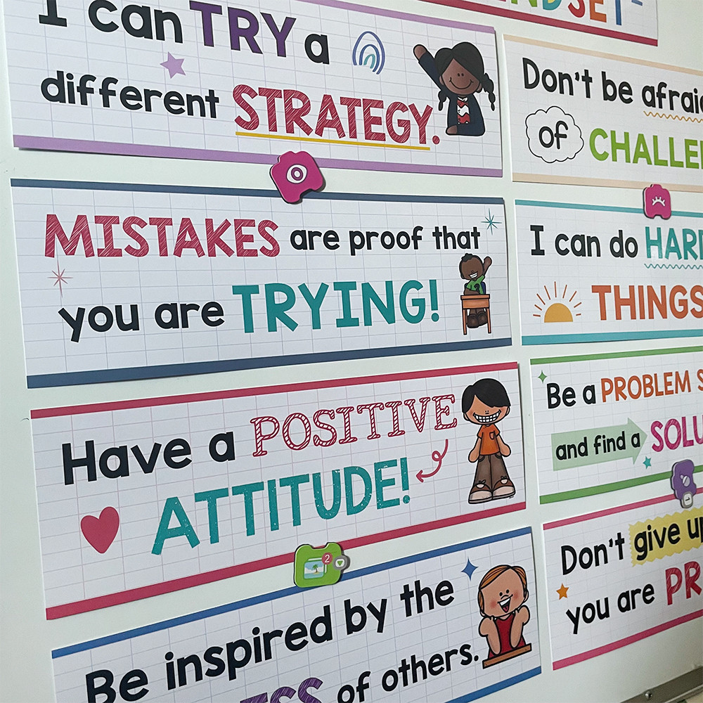 16 Pcs Growth Mindset Motivational Posters Kindergarten Classroom ...