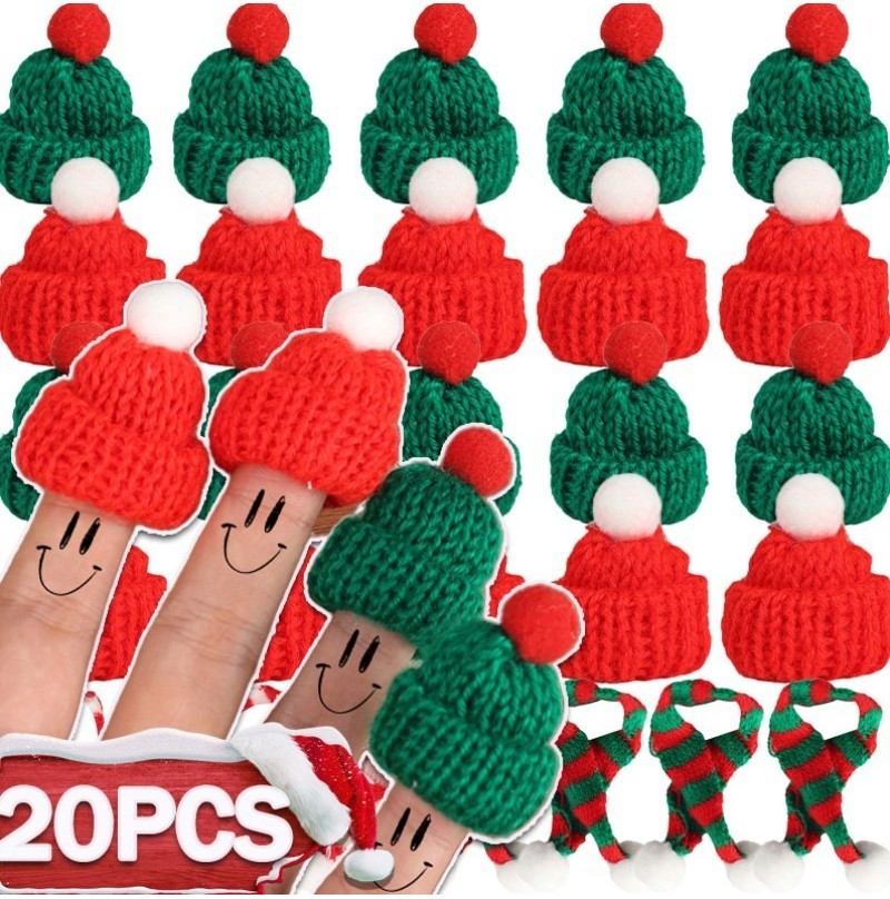 20Pcs Mini Christmas Hat & Scarf Ornament - DIY Knitting Santa Hat ...