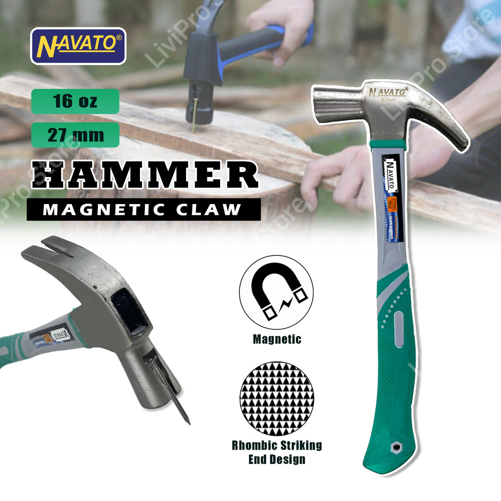 Navato Claw Hammer 27mm 16oz Magnetic Fiber Handle Nail Hammer Non Slip ...