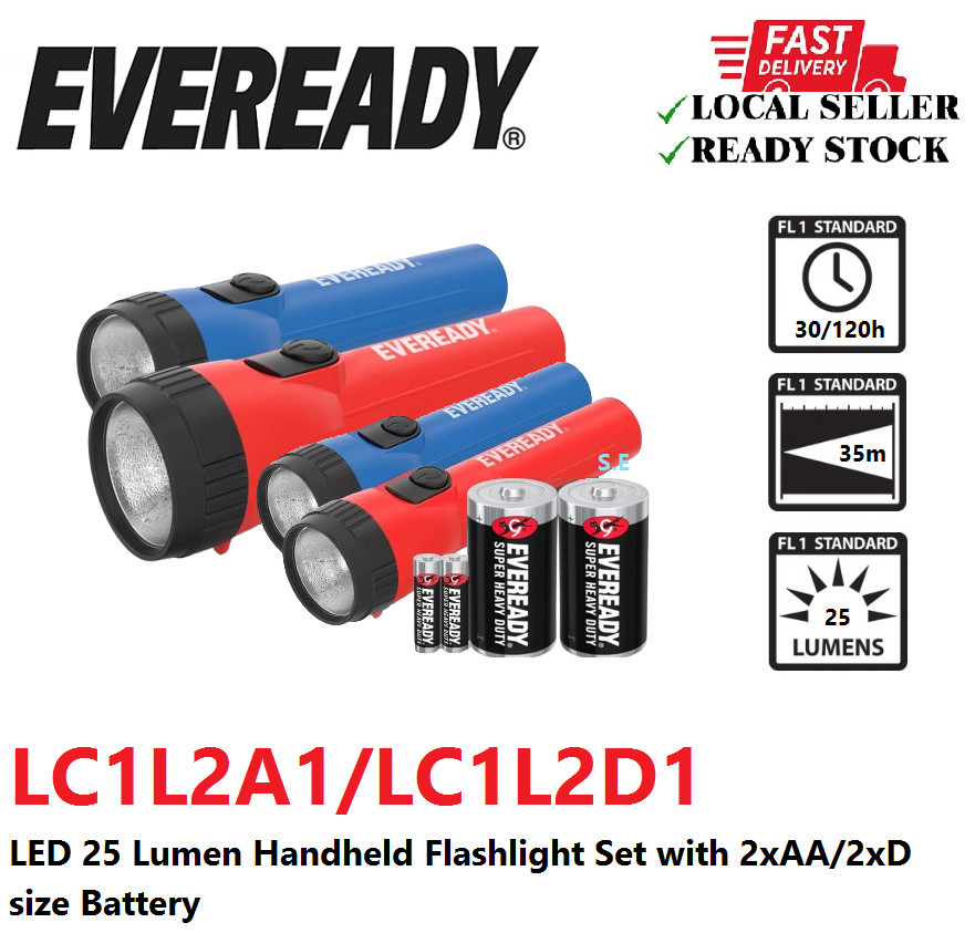 Eveready LED 25 Lumen Handheld Flashlight Set with 2xAA/2xD size ...