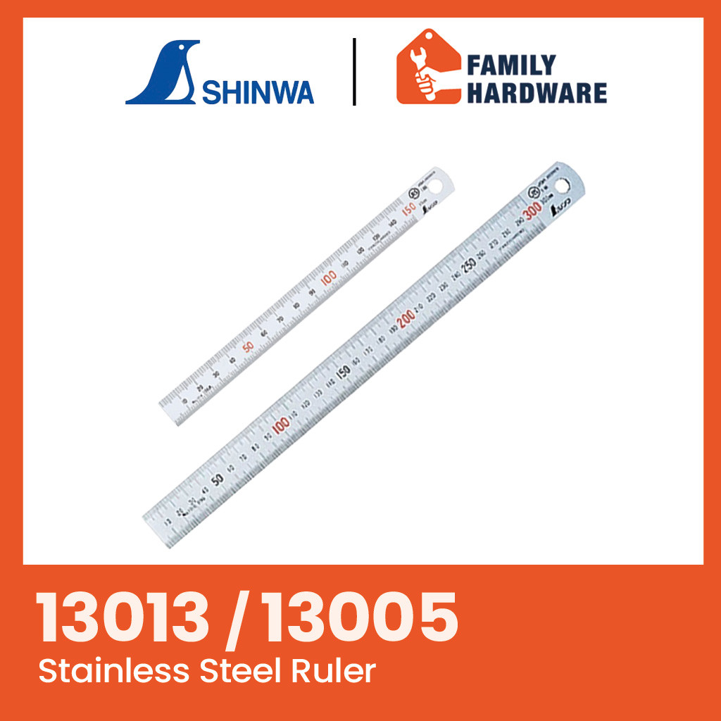 SHINWA 13005 13013 15cm 30cm Stainless Hardened Ruler 150mm 300mm Made in Japan High Readability ...