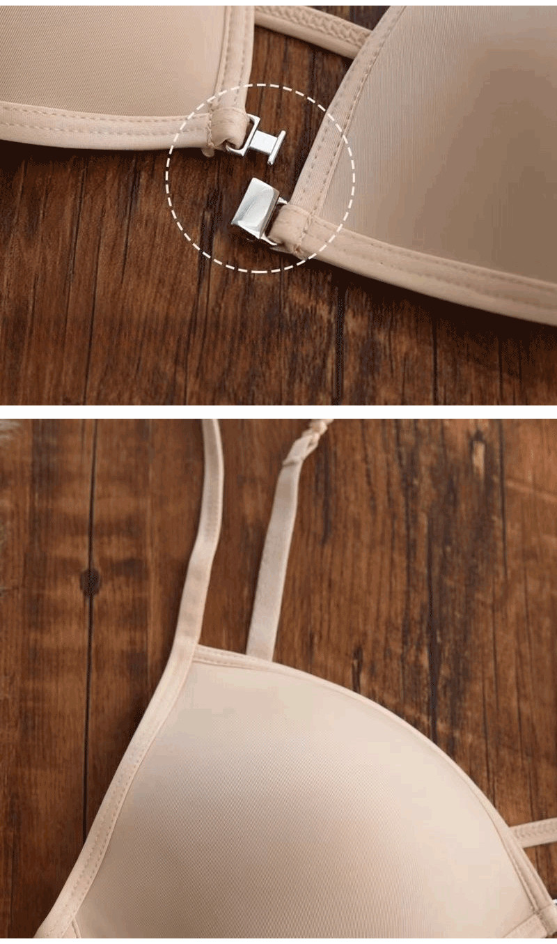 French Triangular Cup Bra Spaghetti Strap Halter Front Clasp Push Up ...