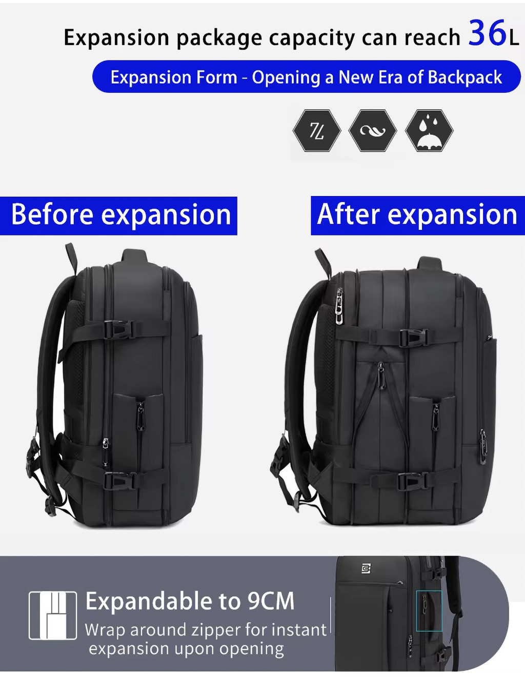 BRUNO CAVALLI Multifunctional EXPANDABLE 18" Travel Backpack with ...