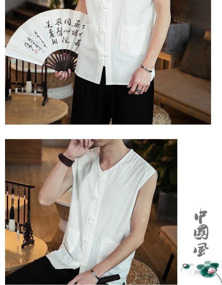 【Ready Stock】夏季复古中国风盘扣棉麻背心男唐装汉服汗衫青年无袖衬衫休闲坎肩underwaist vest | Shopee ...