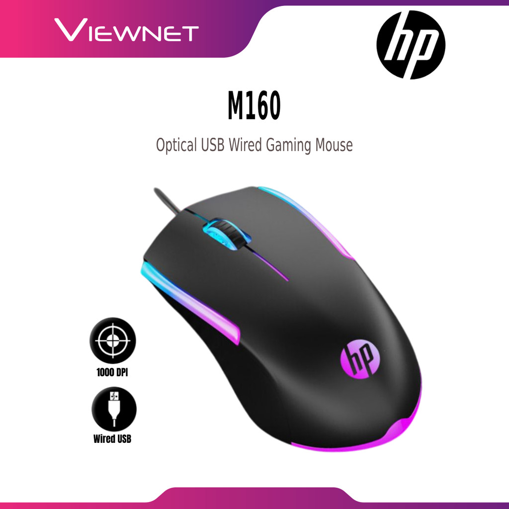 HP M160 OPTICAL USB WIRED GAMING MOUSE WITH MOVING LED EFFECTS, 3 BUTTONS 1000 DPI ERGONOMIC ...