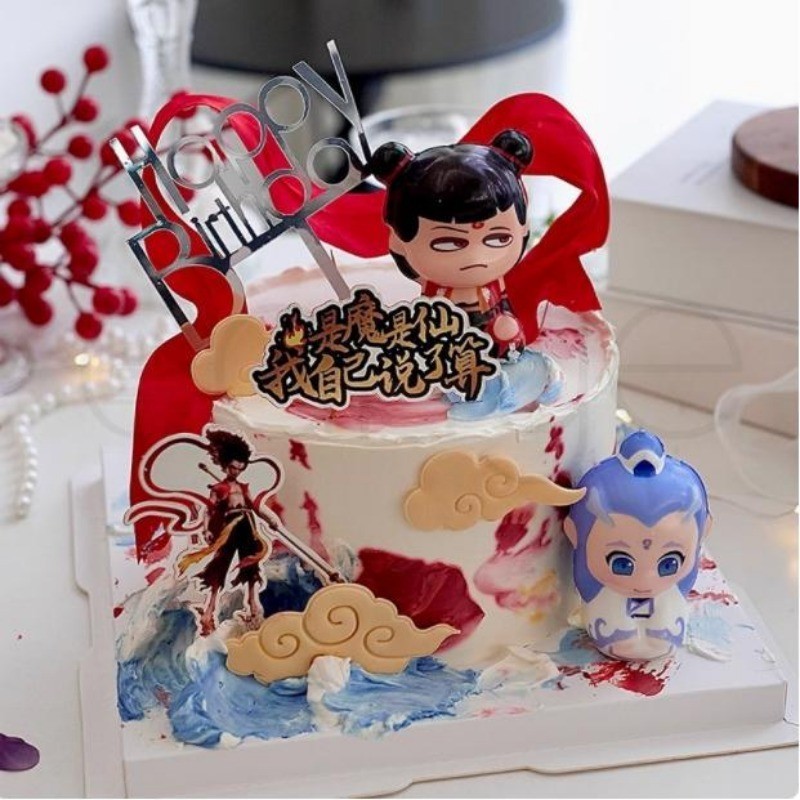Internet celebrity and viral Nezha Ao Bing cake decoration ornament Q ...