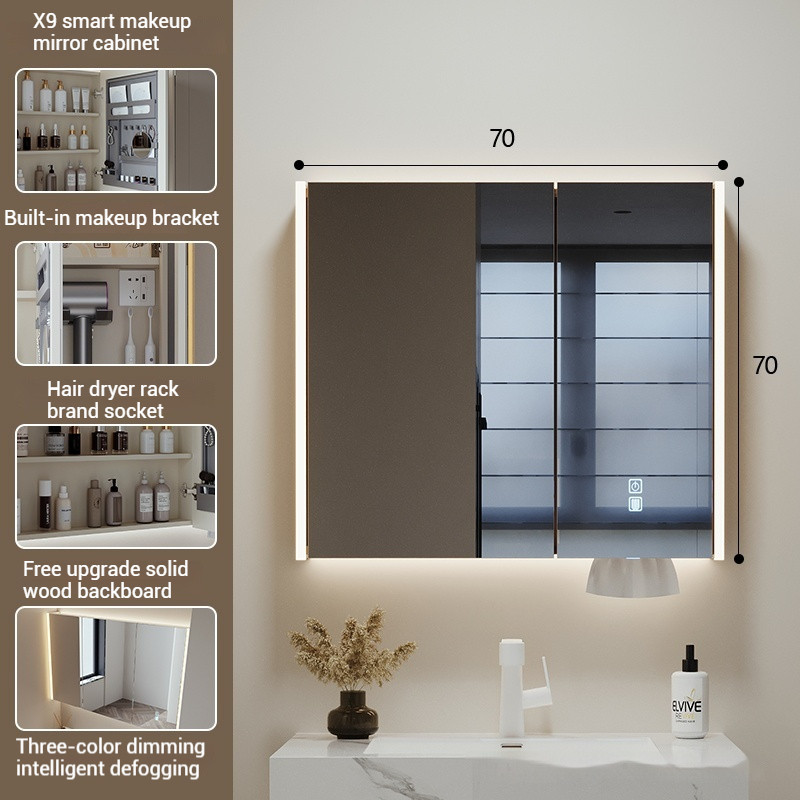 ZWSC Mirror cabinet solid wood smart bathroom mirror cabinet wall ...
