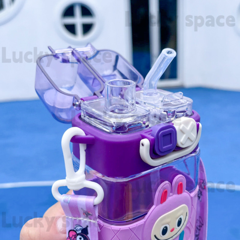570ML/800ML Botol Air Labubu Water Bottle Kids Straw Bpa Free Botol Transparent Kawaii Children ...