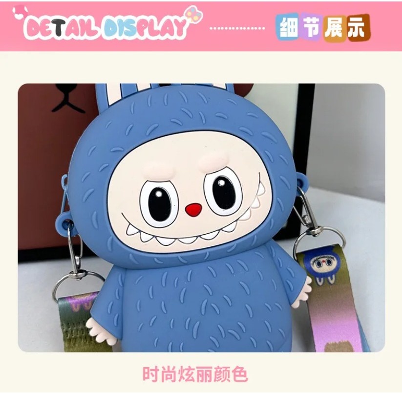 Cartoon Labubu Silicone Bag with Shoulder Strap Cute Labubu Coin Purse ...
