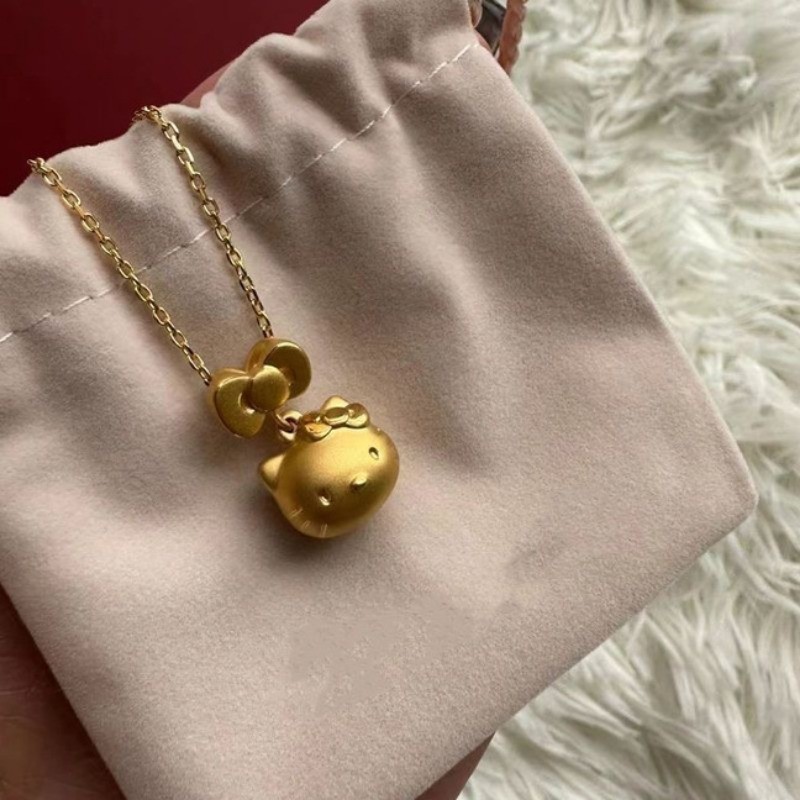 Golden Bow Hello Kitty Pendant Necklace Gold Color Cat Pendant Sweet ...