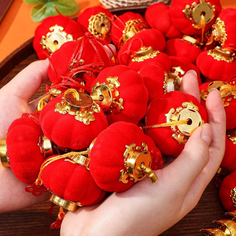 New Year Small Red Flocking Traditional Chinese Lantern Mini Layout ...