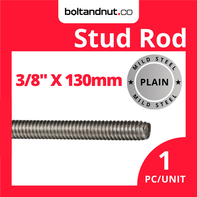 3/8" X 130mm Threaded Rod UNC | Full Thread | Mild Steel | Plain ...