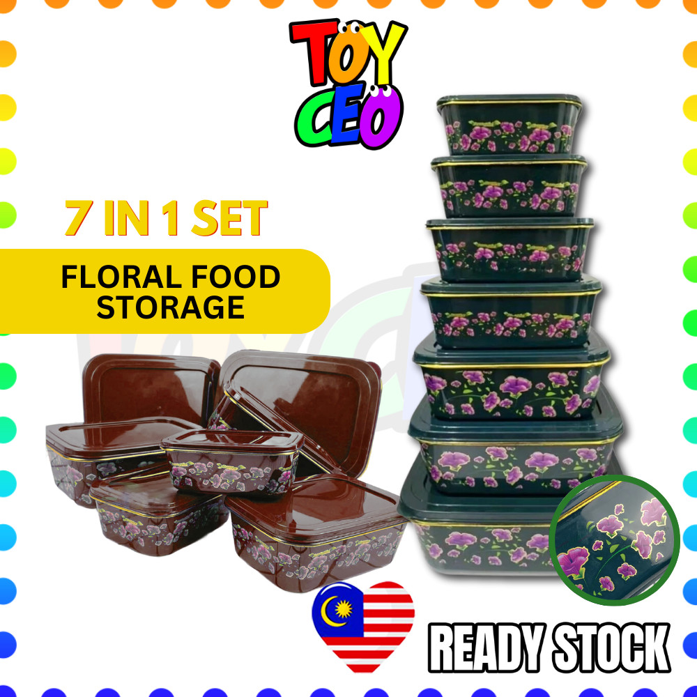🧸ToyCEO🧸7 in 1 Set Floral Flower Print Food Container With Lids Floral ...