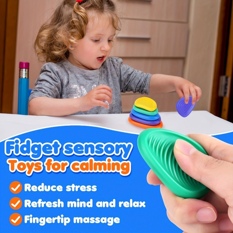 6pcs/set Fidget Toys Sensory Stone for :Textured Soft Worry Stone for ...