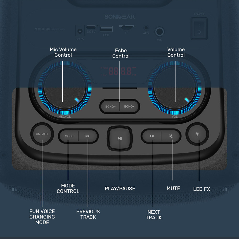 SonicGear Audiox Pro 800HD Bluetooth 5.3 Portable Speaker with 2 ...