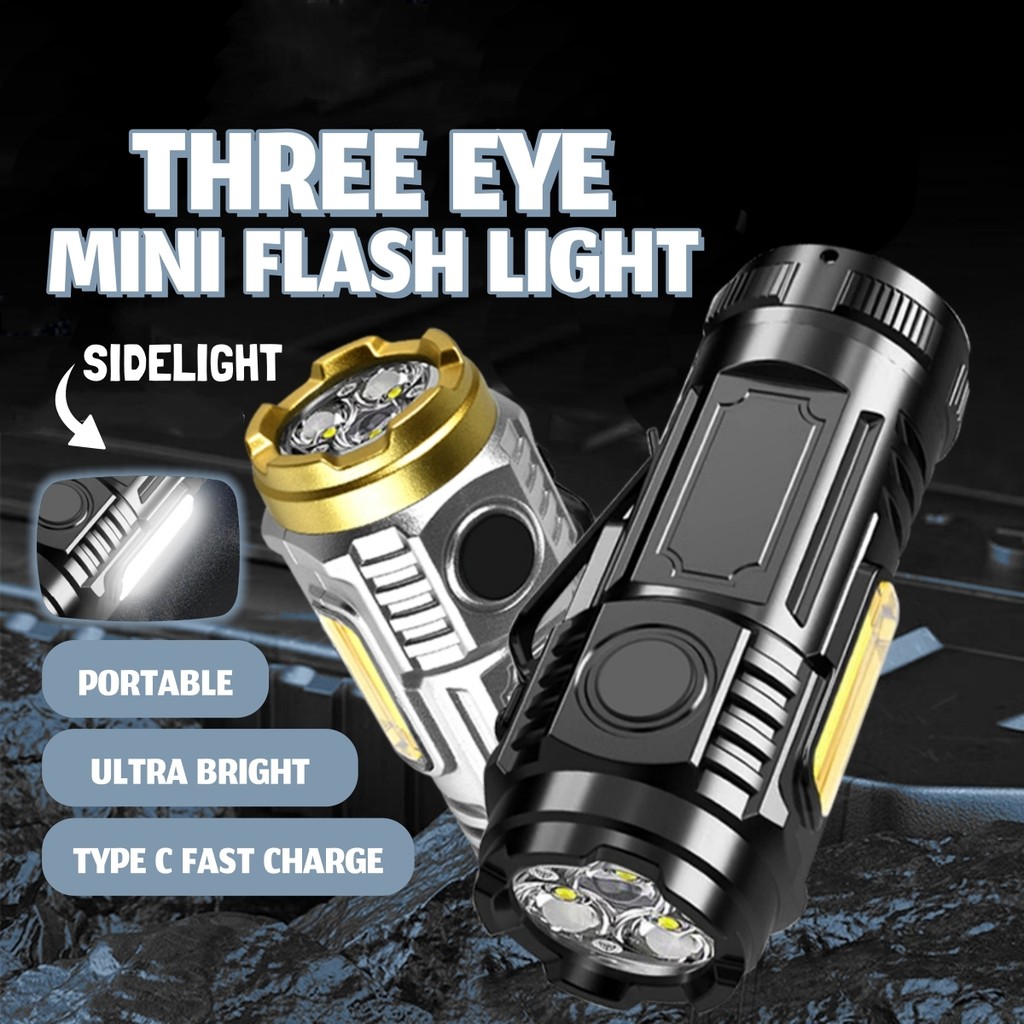 Three Eye Ultra Bright Mini Flashlight With Side Light Rechargeable ...