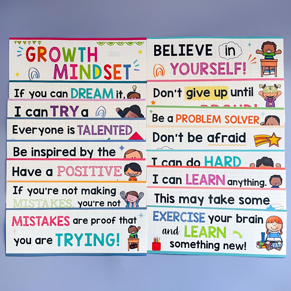 16 Pcs Growth Mindset Motivational Posters Kindergarten Classroom ...