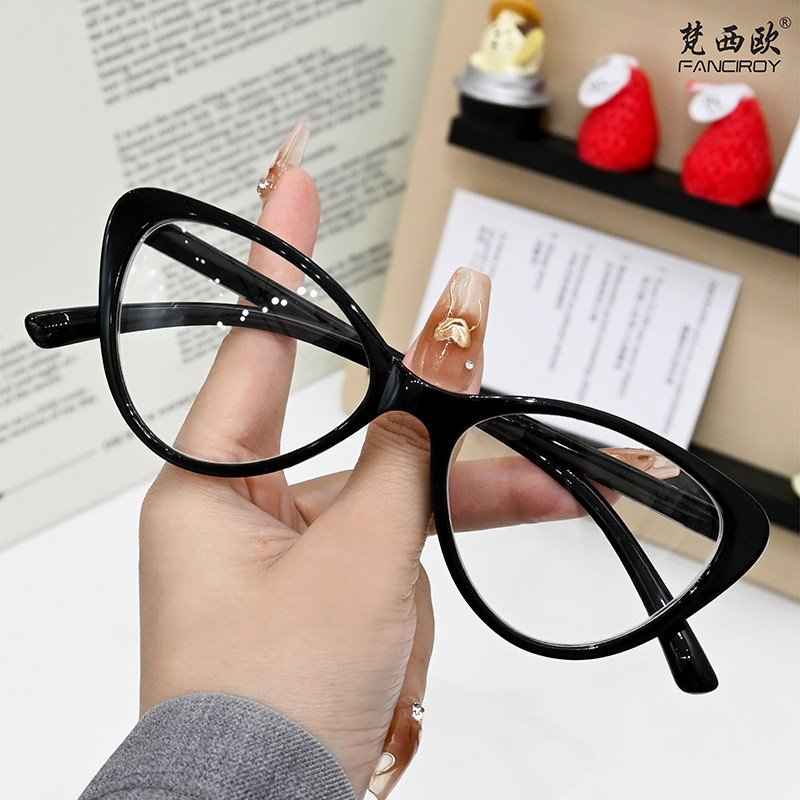 Women Trendy New Cat Eye Glasses Anti Blue Light Retro Large Frame ...