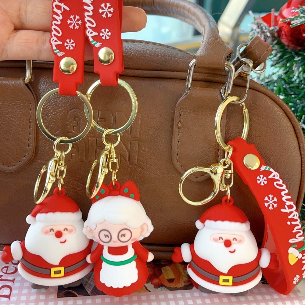 Joyful Red Christmas Theme Keychain - Santa Claus Snowman Pendant ...