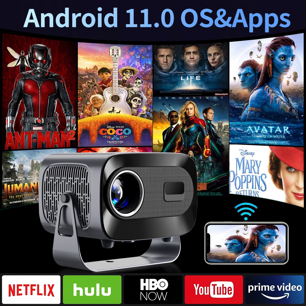 A10 PLUS LED Mobile Video Mini Projector Android 11 Dual WIFI BT5.0 ...