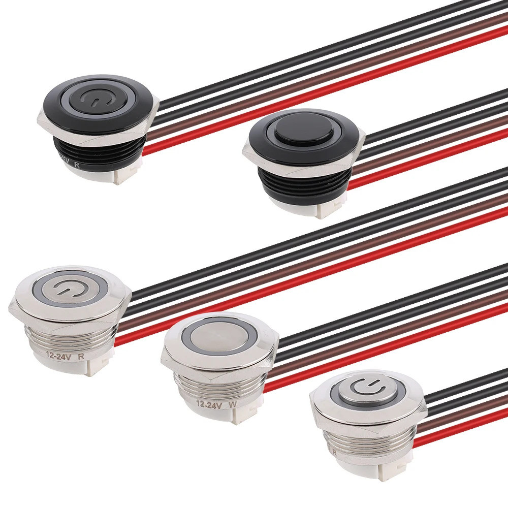 1 pc 16mm Ultra Short Metal Push Button Switch With Wire Momentary ...