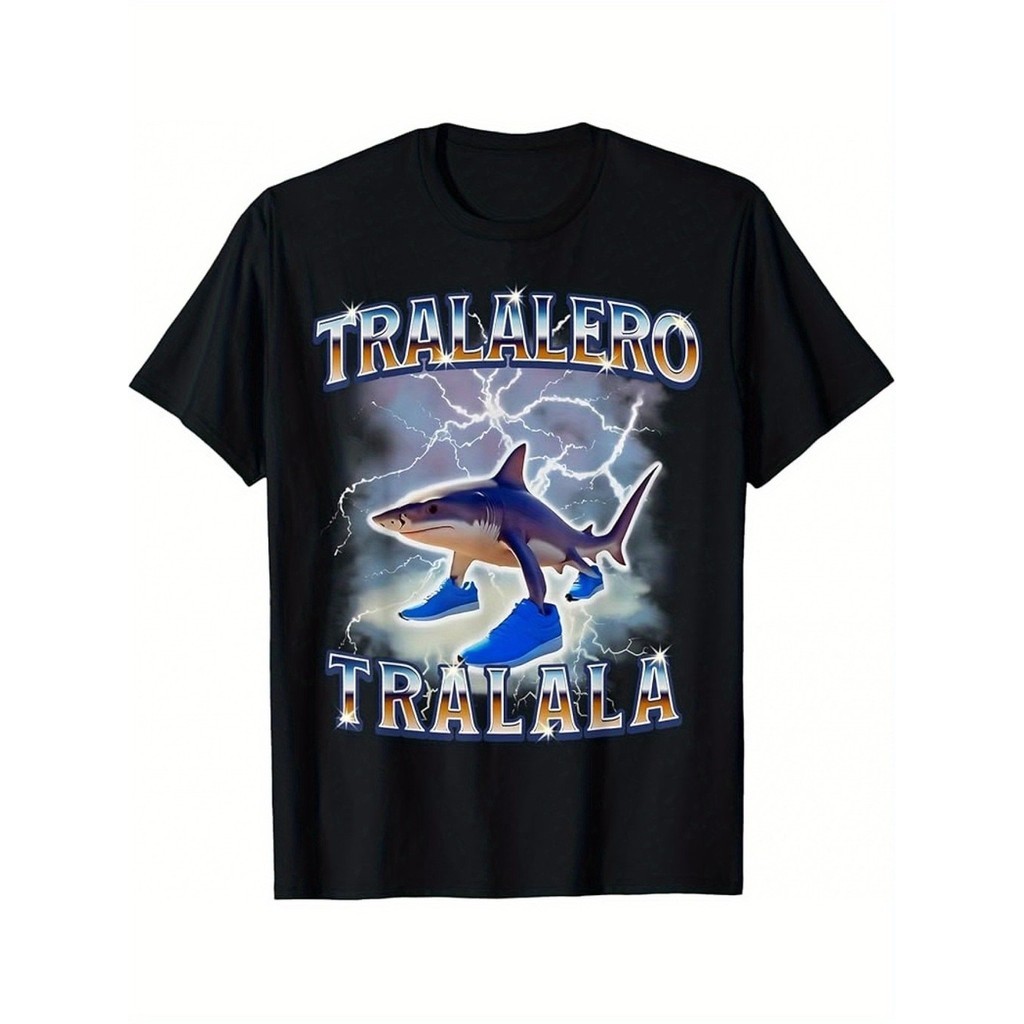 1Pc Mens Tshirts Short Sleeve Tralalero Tra Funny Shark Meme Bootleg T ...