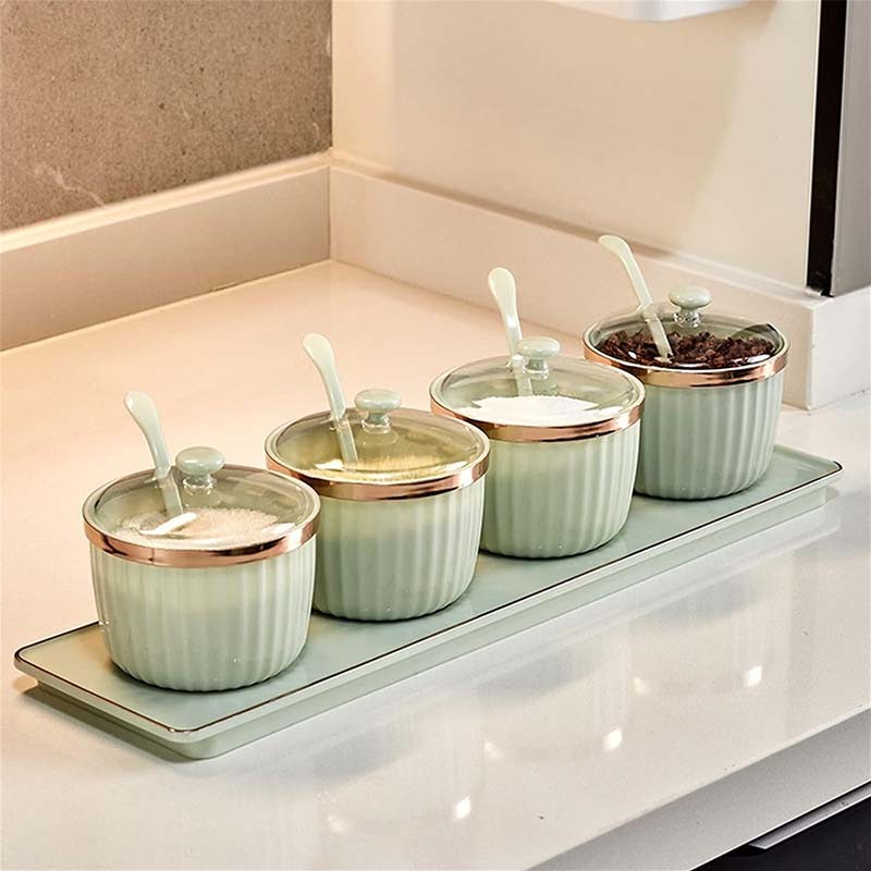 Condiment Jar Set with Spoon Clear Lid Container Bottle Kitchen ...