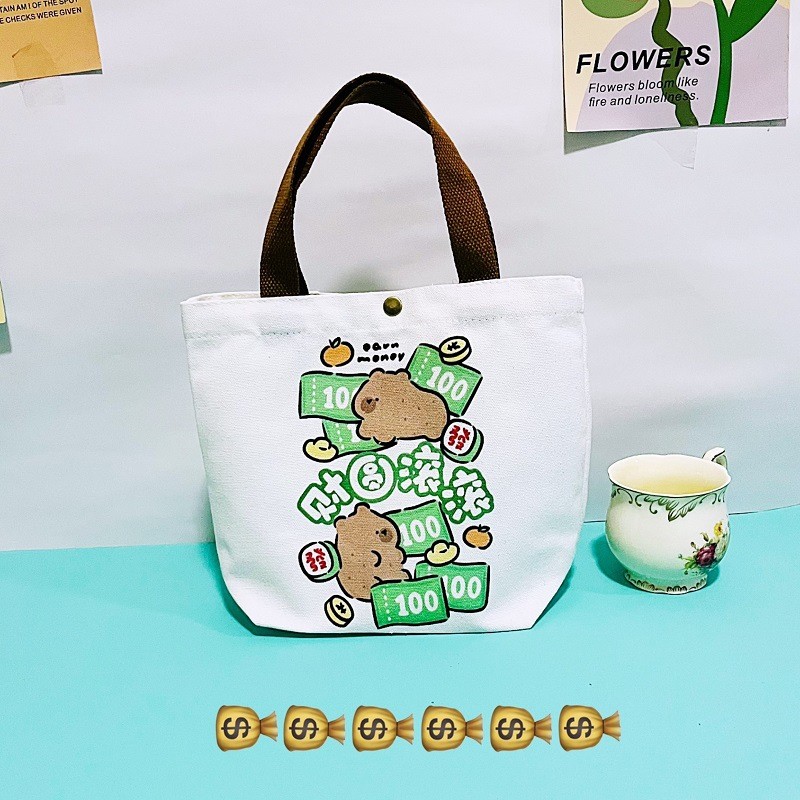 Capybara Canvas tote bag Daily lunch bag Cartoon Capybara students ...