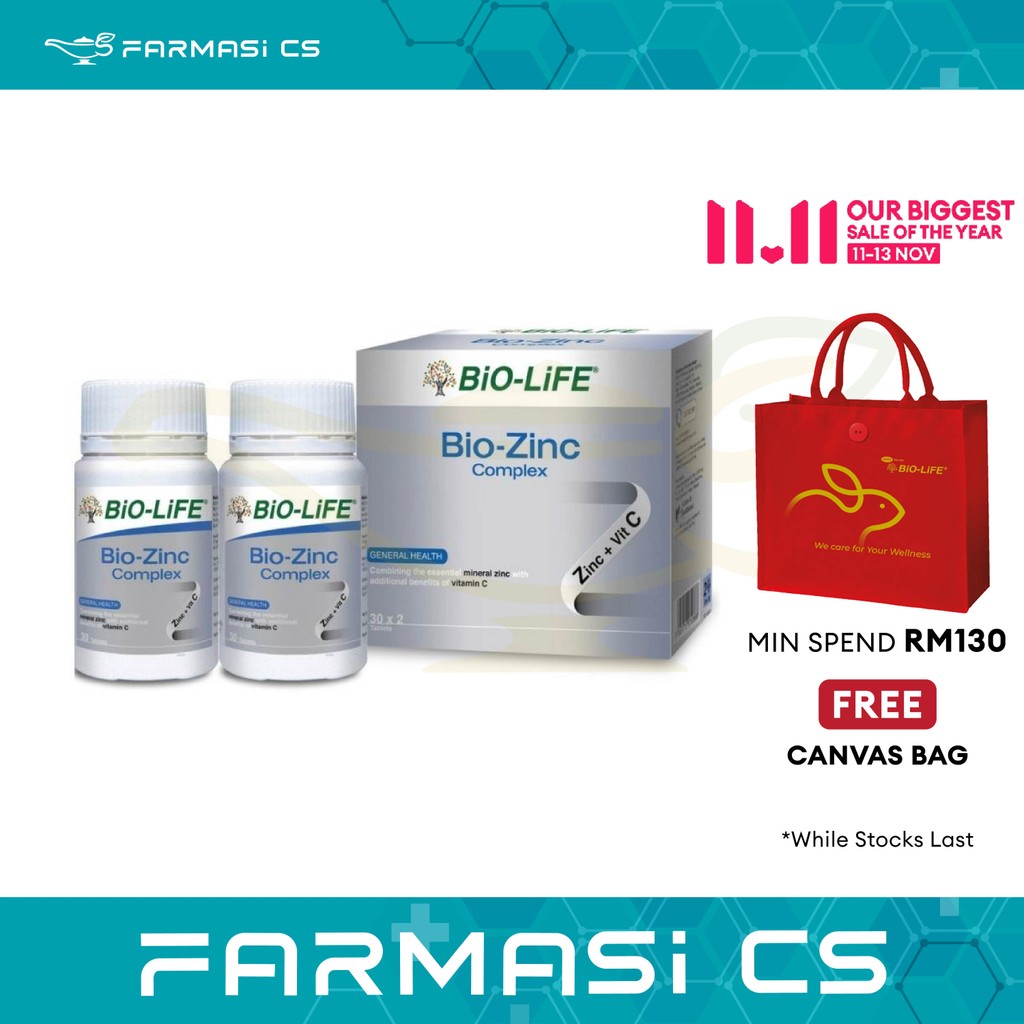 Bio-Life Bio-Zinc Complex 30 tablets x 2 bottles (TWIN) EXP:11/2025 ...