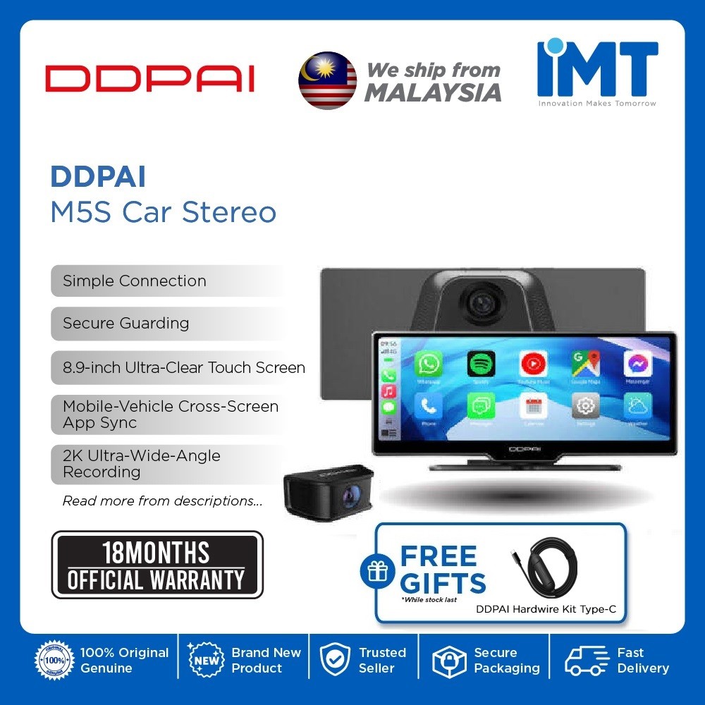 DDPAI M5S Car Stereo Dash Cam | 8.9" Ultra-Clear Touch Screen | 2K ...