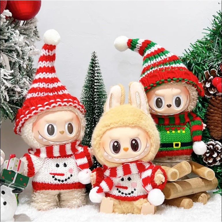 17cm Labubu Doll Clothes Christmas Toys Knitted Sweaters Labubu V1 V2 ...