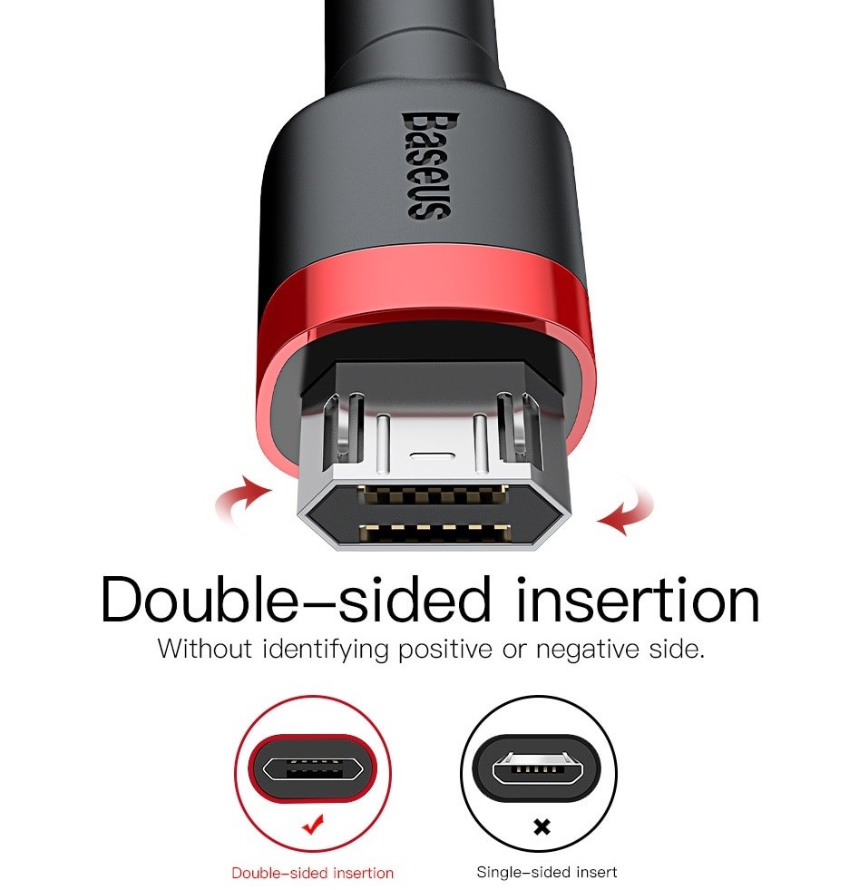 Baseus Reversible Micro USB Cable for Android Fast Charging 1/2/3 Meter ...