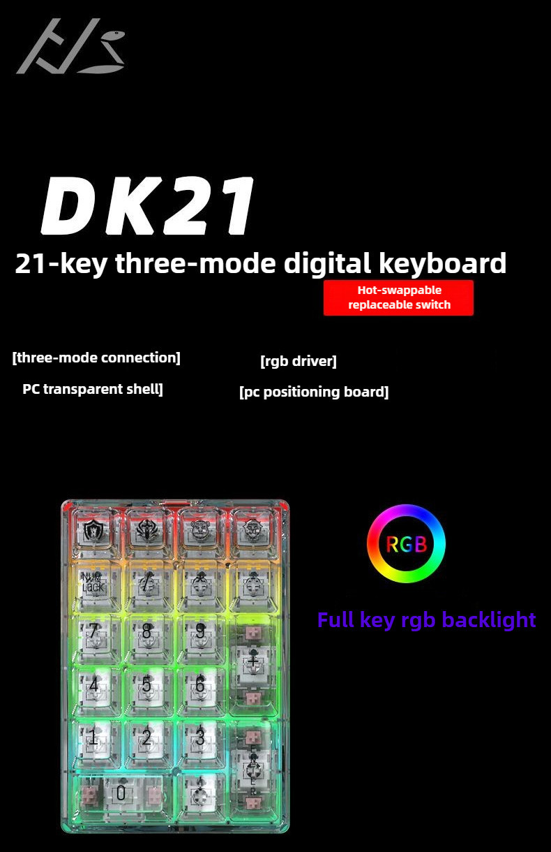 DK21 Number Pad Mechanical Keyboard 3 Modes Wireless Wired RGB ...