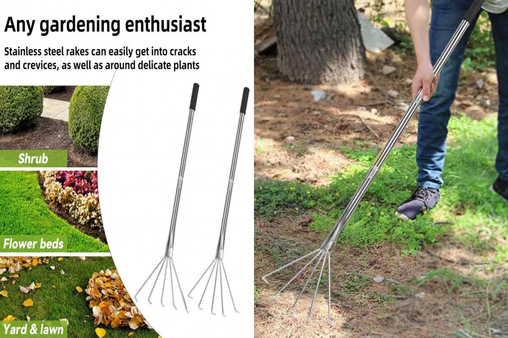 EDY- Compact Garden Rake Garden Hand Rake for Leaves Stainless Steel ...