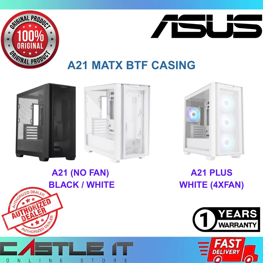 ASUS A21 mATX BTF Casing Black / White / PLUS White with 4x ARGB Fan ...