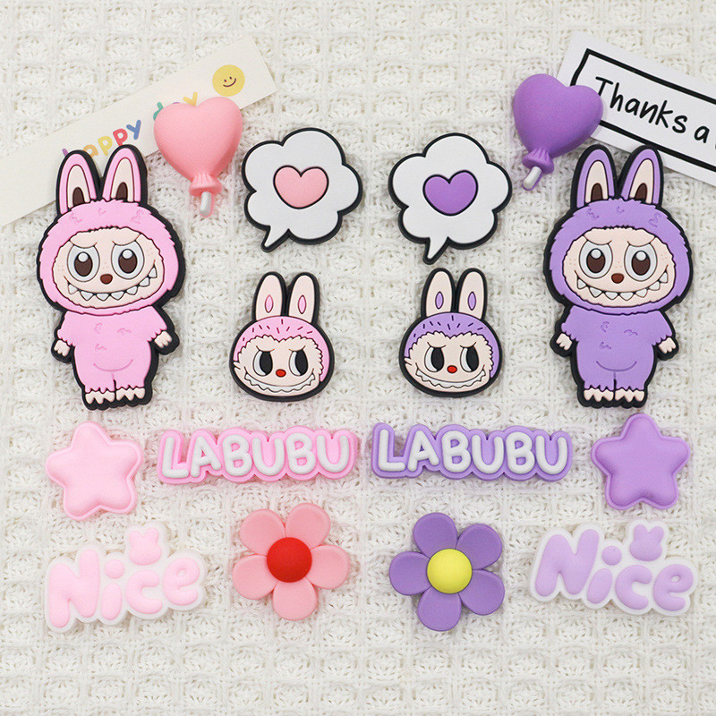 Cartoon Labubu Macaron jibits croc Anime Jibbits Charm Popmart Labubu ...