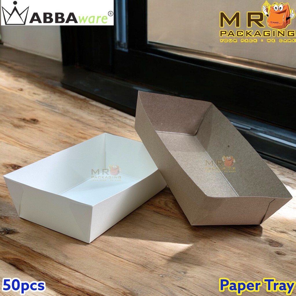 Paper Tray ( 50pcs± ) ABBAware Rakki Food Grade - Disposable Paper Tray ...