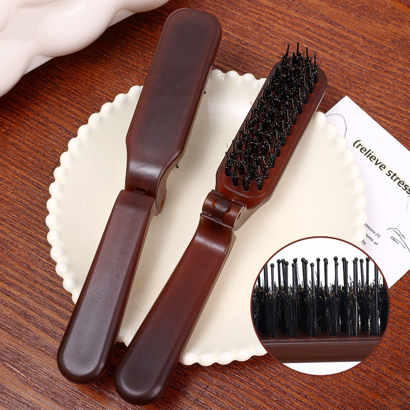 Amber Boar Bristle Hair Brush - Foldable Pocket Comb - Head Massager ...