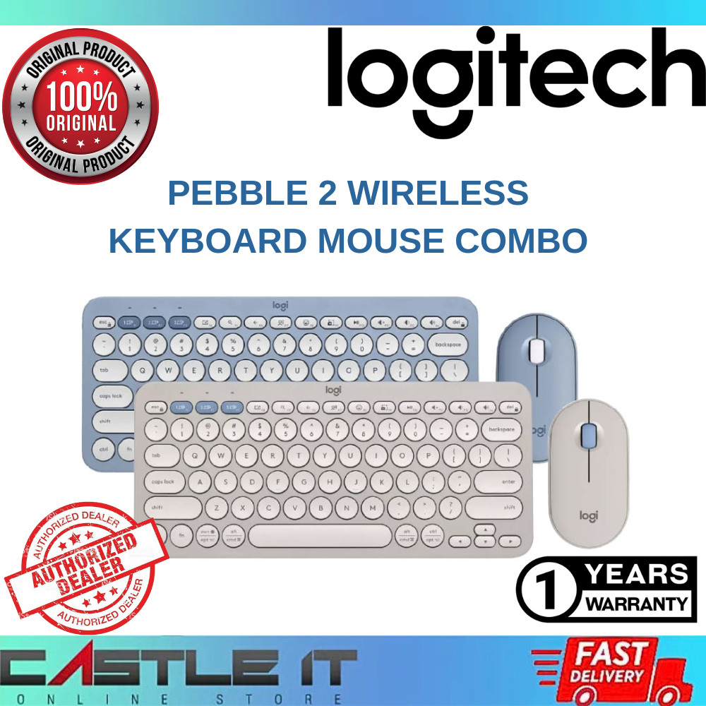 Logitech Pebble 2 Combo Keyboard Mouse Wireless Tonal Blue Sand Slim Multi Device Bluetooth