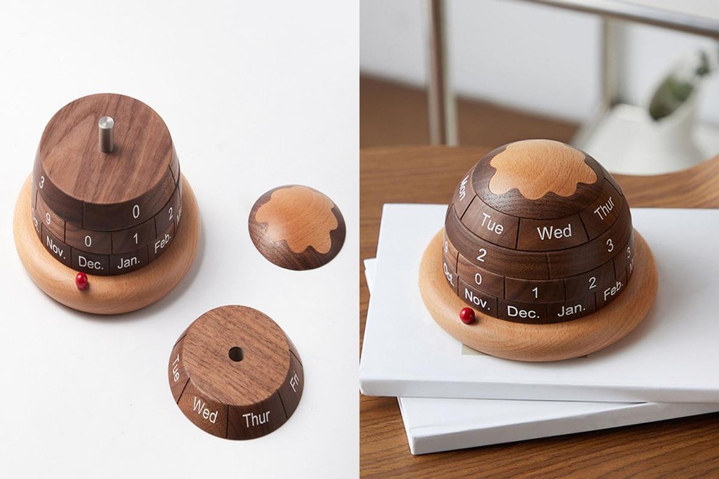 someryer| Walnut Wood Calendar Vintage Wooden Rotating Desk Calendar ...